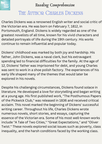 Charles Dickens – Reading Comprehension | Teaching Resources