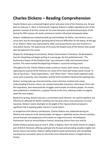 Charles Dickens – Reading Comprehension | Teaching Resources