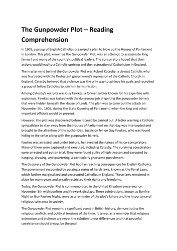 The Gunpowder Plot – Reading Comprehension | Teaching Resources