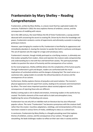 Frankenstein by Mary Shelley – Reading Comprehension | Teaching Resources