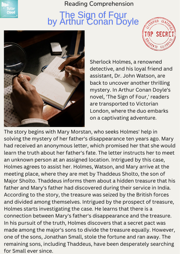 The Sign of Four by Arthur Conan Doyle Reading Comprehension Worksheet ...