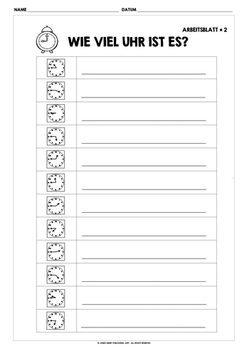 GERMAN TELLING THE TIME QUARTER TO WORKSHEETS FREEBIE | Teaching Resources