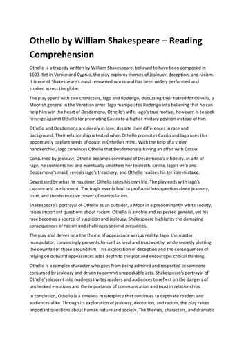 Othello by William Shakespeare – Reading Comprehension | Teaching Resources