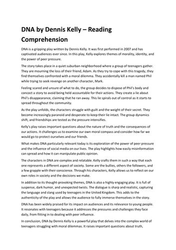 DNA by Dennis Kelly – Reading Comprehension | Teaching Resources