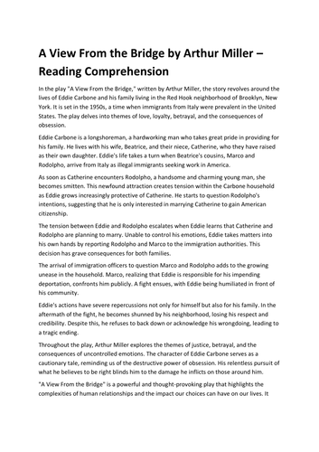 A View From the Bridge by Arthur Miller – Reading Comprehension ...