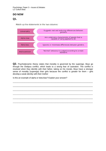 L2: Culture Bias - Issues and Debates - AQA Psychology | Teaching Resources