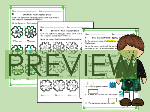 Consonants Blends Final Endings Clusters St Patricks Day Worksheets ...
