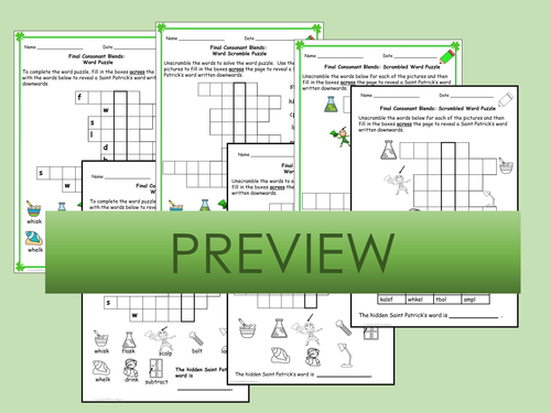 Consonants Blends Final Endings Clusters St Patricks Day Worksheets ...