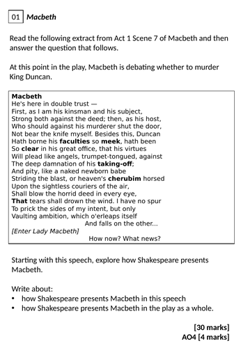AQA Macbeth Example Questions | Teaching Resources