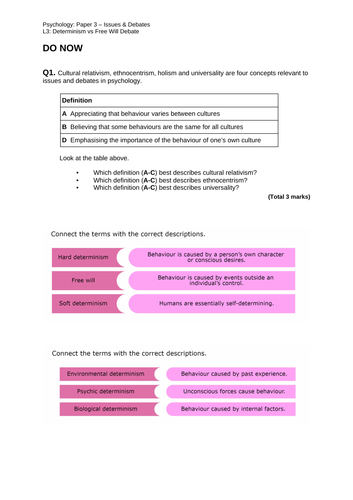 L3: Free Will vs Determinism - Issues & Debates - AQA Psychology ...