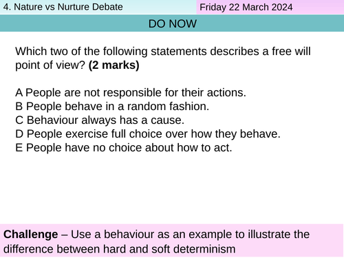 L4: Nature vs Nurture - Issues & Debates - AQA Psychology | Teaching ...