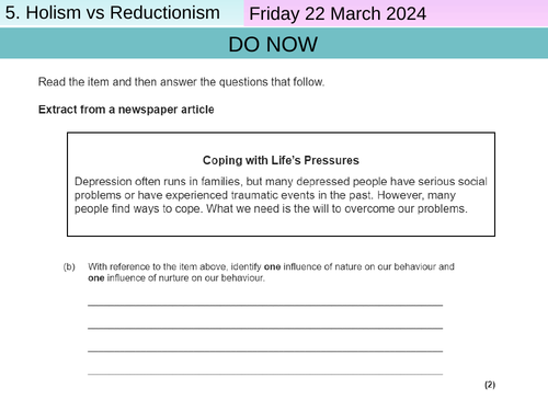 L5: Reductionism vs Holism - Issues & Debates - AQA Psychology ...