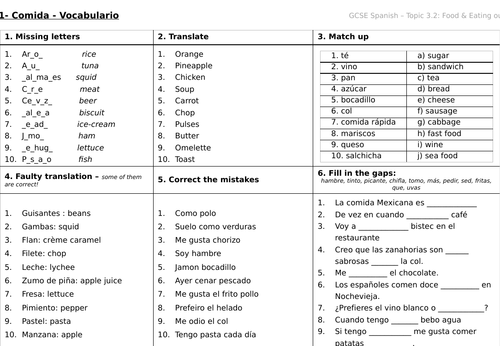 Food / Comida - Vocabulary building worksheet | Teaching Resources