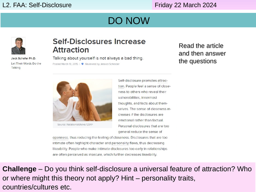 L2: Self-Disclosure Theory - Relationships - AQA Psychology | Teaching ... L2: Self-Disclosure Theory - Relationships - AQA Psychology | Teaching ...
