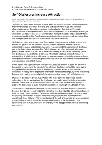 L2: Self-Disclosure Theory - Relationships - AQA Psychology | Teaching ...