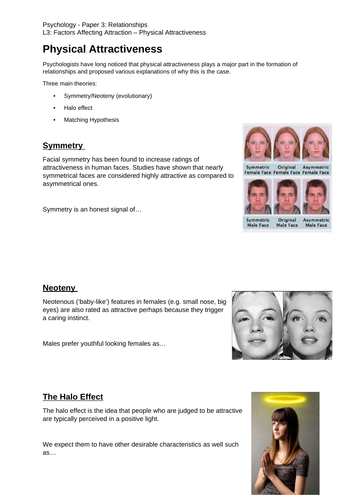 L3: Physical Attraction - Relationships - AQA Psychology | Teaching ...