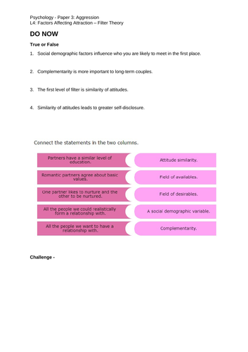 L4: Filter Theory - Relationships - AQA Psychology | Teaching Resources