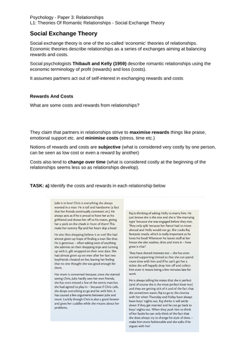 L5: Social Exchange Theory - Relationships - AQA Psychology | Teaching ... L5: Social Exchange Theory - Relationships - AQA Psychology | Teaching ...