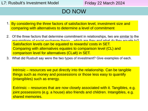 L7: Rusbult's Investment Model - Relationships - AQA Psychology ...