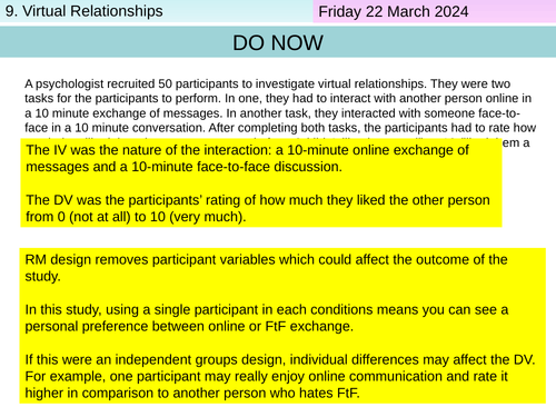 L8: Virtual Relationships - Paper 3 - AQA Psychology | Teaching Resources