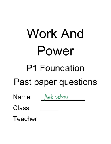 CCEA DAS: Physics P1 Work and Power Questions and solutions | Teaching ...