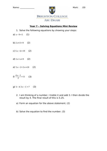 Year 7 Mini Assessments | Teaching Resources