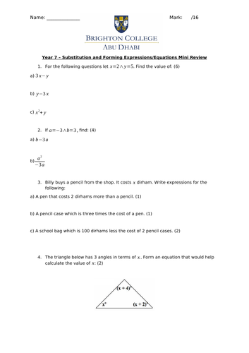Year 7 Mini Assessments | Teaching Resources