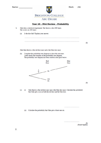 Year 9 and 10 GCSE mini assessments | Teaching Resources