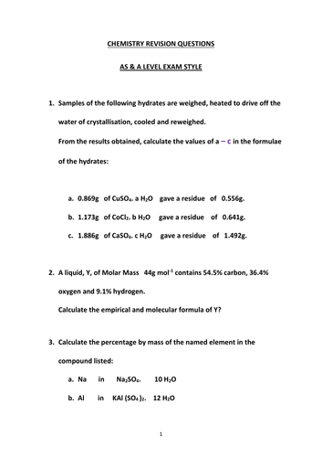 AS and A LEVEL EXAM STYLE - CHEMISTRY QUESTIONS AND SOLUTIONS ...