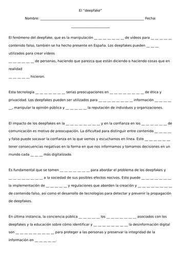 Spanish cloze worksheets, differentiated x4: el deepfake | Teaching ...