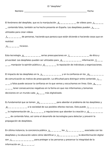 Spanish cloze worksheets, differentiated x4: el deepfake | Teaching ...