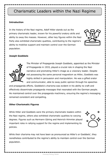 Charismatic Leaders in the Nazi Regime Worksheet | Teaching Resources