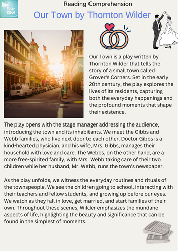 Our Town by Thornton Wilder Reading Comprehension Worksheet | Teaching ...