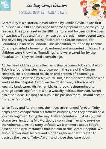 Coram Boy by Jamila Gavin Reading Comprehension | Teaching Resources