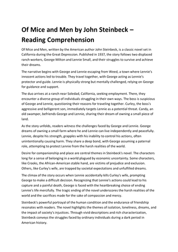 Of Mice and Men by John Steinbeck – Reading Comprehension | Teaching ...