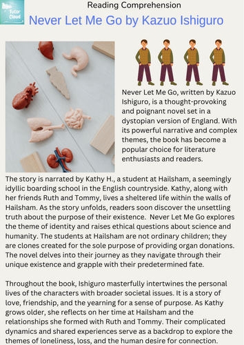 Never Let Me Go by Kazuo Ishiguro Reading Comprehension Worksheet ...