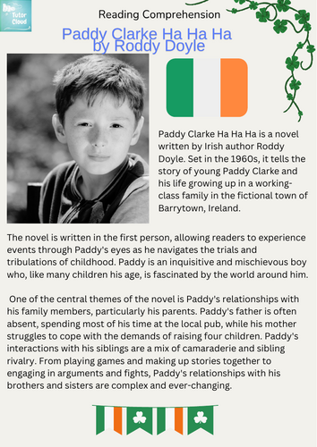 Paddy Clarke Ha Ha Ha by Roddy Doyle Reading Comprehension Worksheet ...