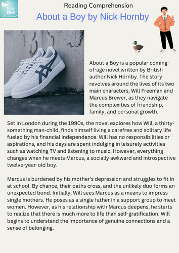 About a Boy by Nick Hornby Reading Comprehension Worksheet | Teaching ...