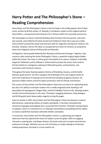 Harry Potter and The Philosopher's Stone – Reading Comprehension ...