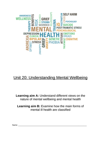 Unit 20 Understanding Mental Wellbeing *2024 | Teaching Resources