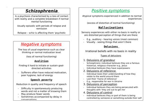 Schizophrenia - A level psychology AQA revision posters | Teaching ...
