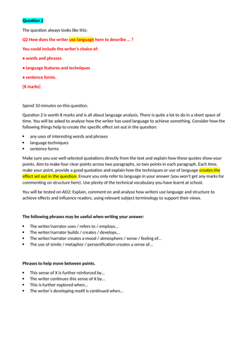 GSCE AQA English Language Paper 1 Guide | Teaching Resources