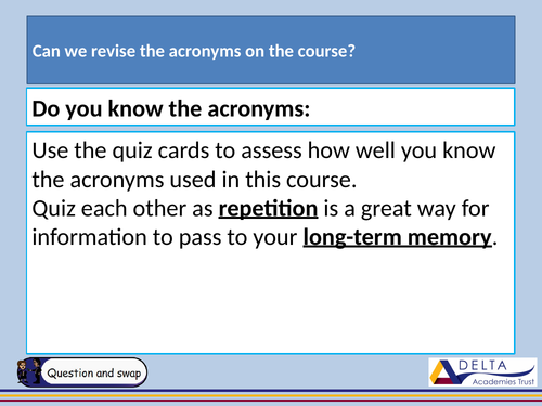 CNAT Sports Science Acronym Revision Lesson | Teaching Resources