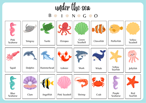 Under the Sea Bingo, 30 Bingo Cards, Kids' Under the Sea Activity ...