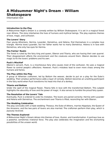 A Midsummer Nights Dream - William Shakespeare | Teaching Resources