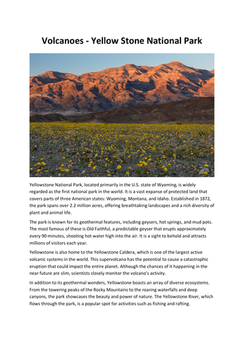 Volcanoes - Yellow Stone National Park | Teaching Resources