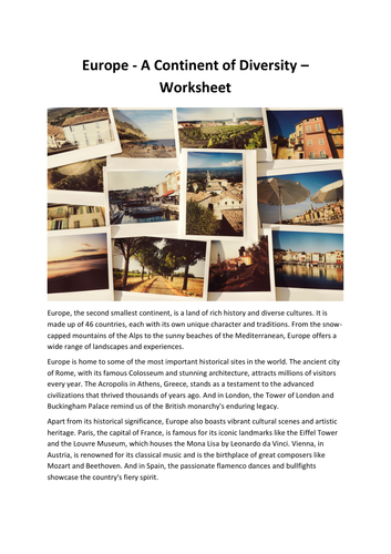 Europe - A Continent of Diversity – Worksheet | Teaching Resources