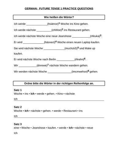 FUTURE TENSE IN GERMAN PRACTICE PAPERS AND WORKSHEETS | Teaching Resources