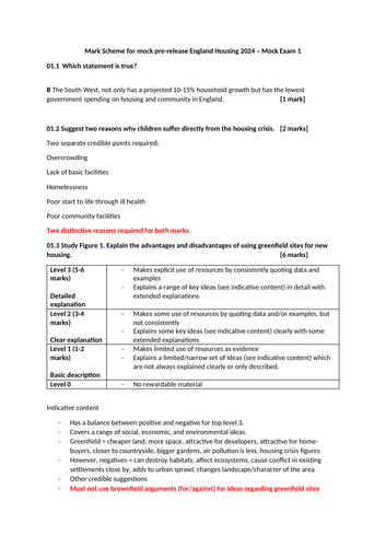 GCSE AQA Paper 3 Pre-release 2024 Mock Exam and Mark Scheme (1 ...