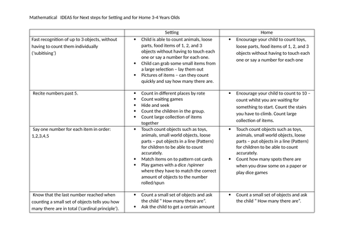 Next steps for Mathematical Development 3-4 Year olds | Teaching Resources